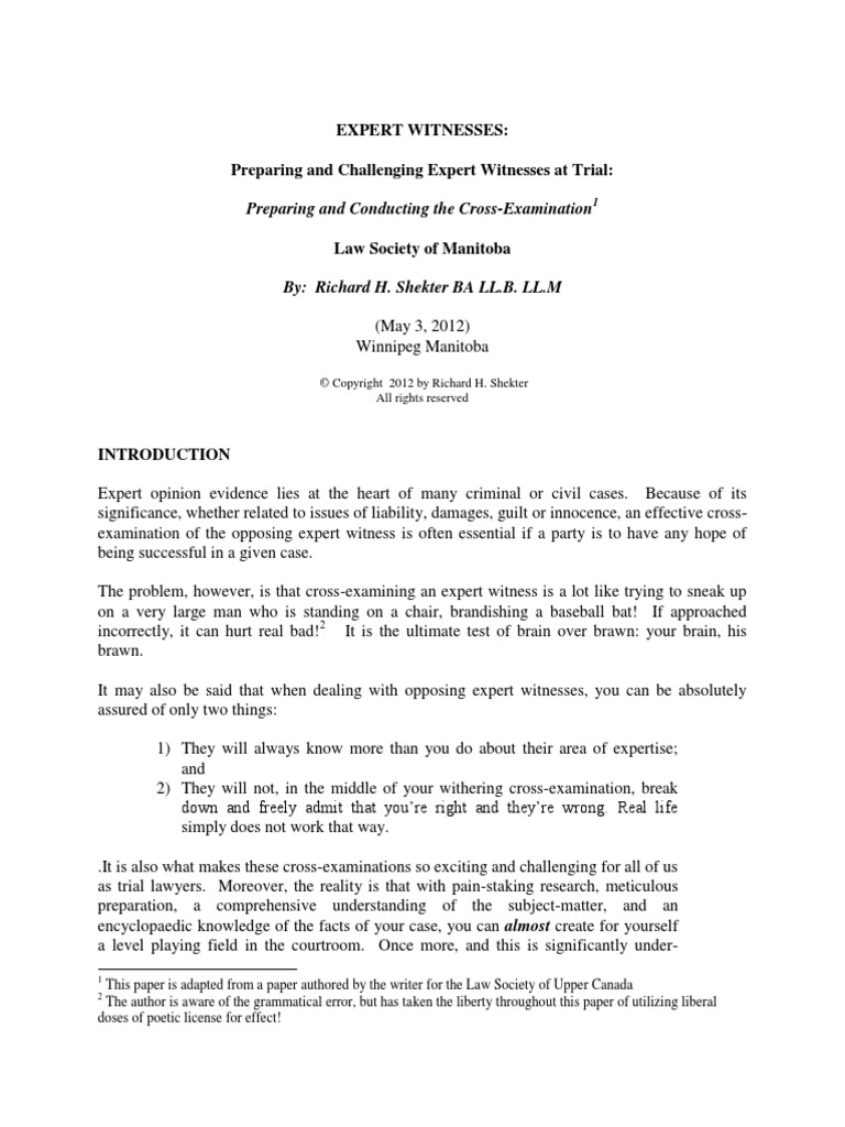 Expert Witnesses: Preparing and Challenging Expert Witnesses at Trial ...