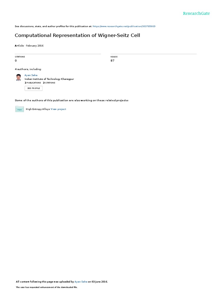 Computational Representation of Wigner Seitz Cells | PDF ...