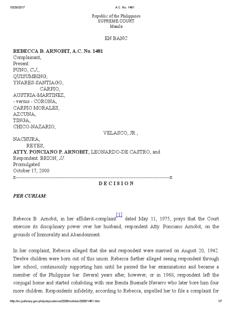 Republic of The Philippines Supreme Court Manila: Per Curiam | PDF ...