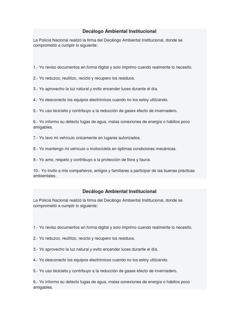 Decálogo Ambiental Institucional Pdf Residuos Naturaleza