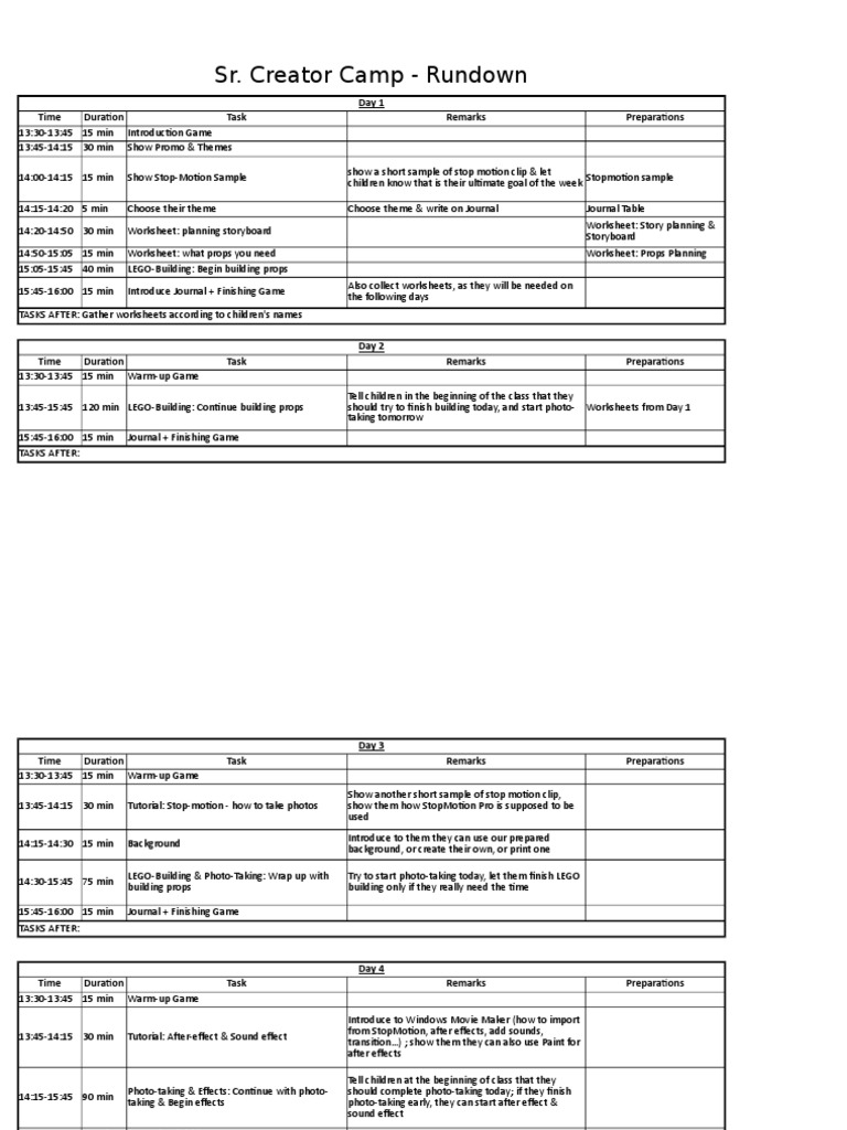 Creator Camp Rundowns (JR & SR) | PDF | Leisure