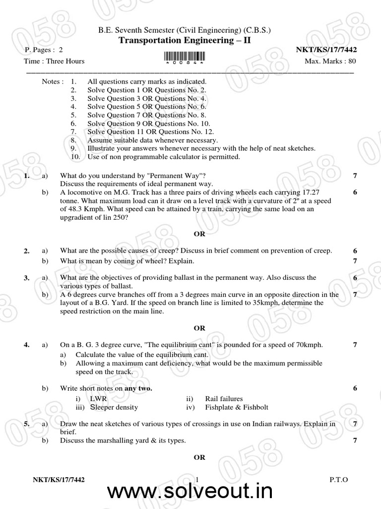 Civil Engg: Transportation Exam | PDF | Track (Rail Transport) | Air ...