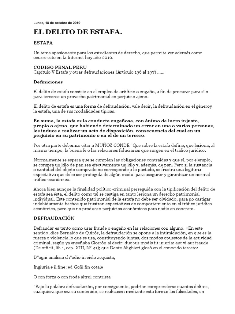 Definición del Delito de Estafa en Perú | PDF | Trucos de confianza ...