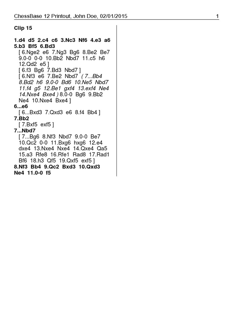 Clip 15 1.d4 d5 2.c4 c6 3.Nc3 Nf6 4.e3 A6 5.b3 Bf5 6.Bd3 | PDF | Sports ...