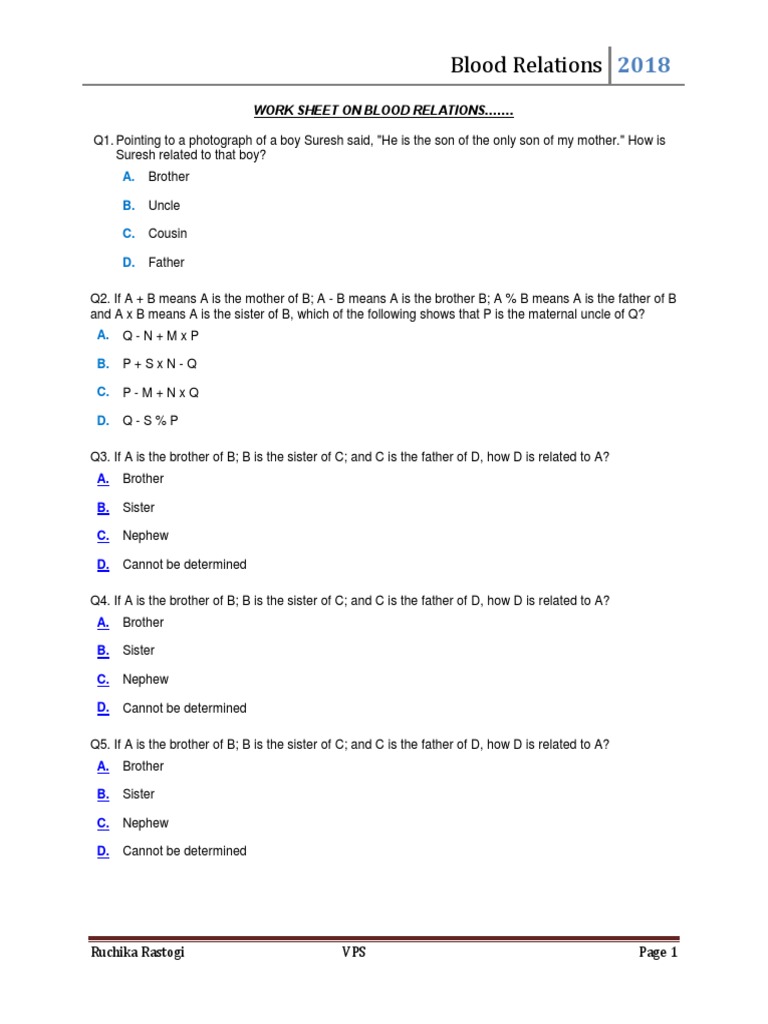 Work Sheet On Blood Relations | PDF | Human Reproduction | Cultural ...