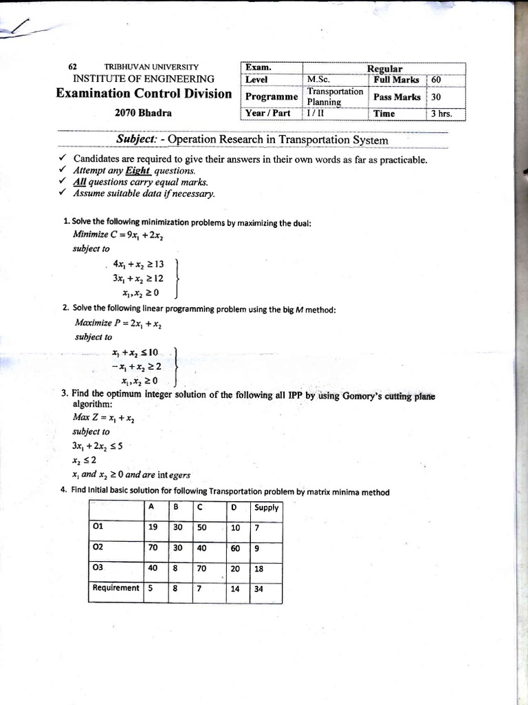 IOE MSc. Transportation: Old Questions of Second Semester | PDF ...