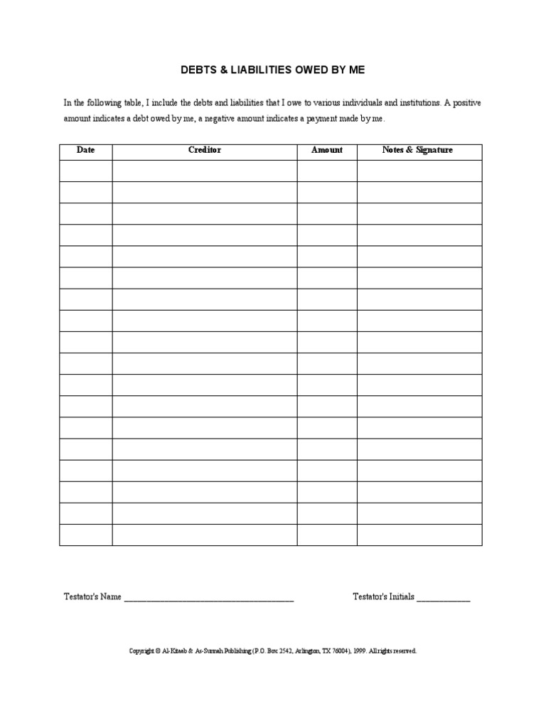Debts and Liabilities Owed by Me | PDF | Debtor | Debt