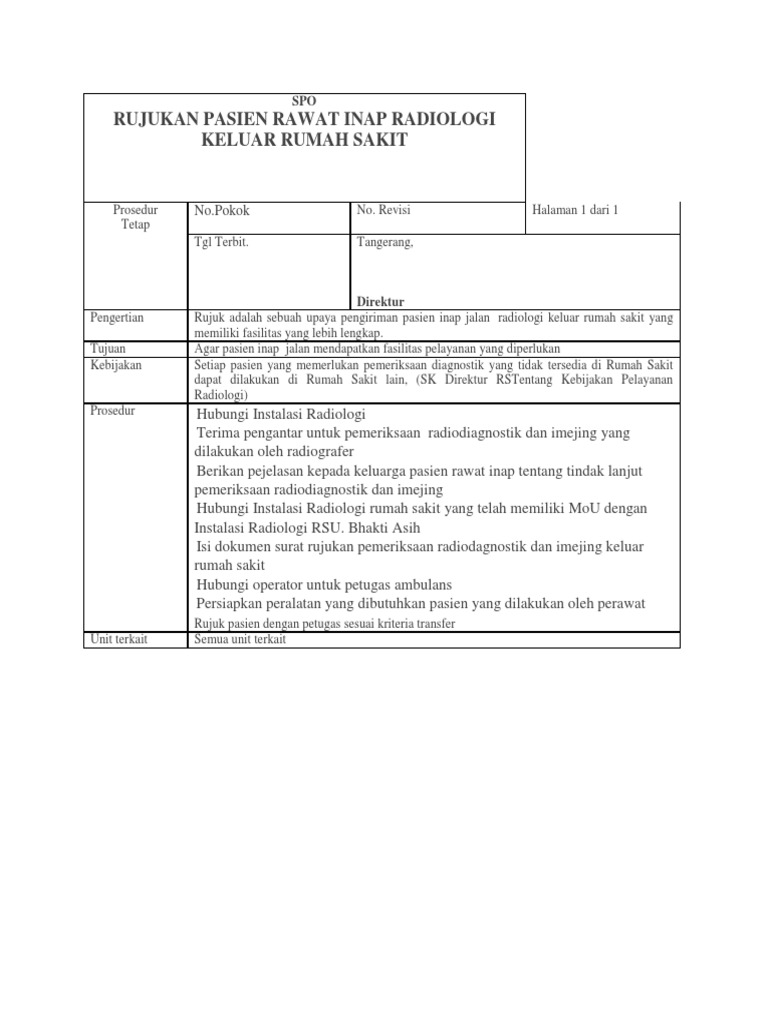 Rujukan Pasien Rawat Inap Radiologi Keluar Rumah Sakit | PDF
