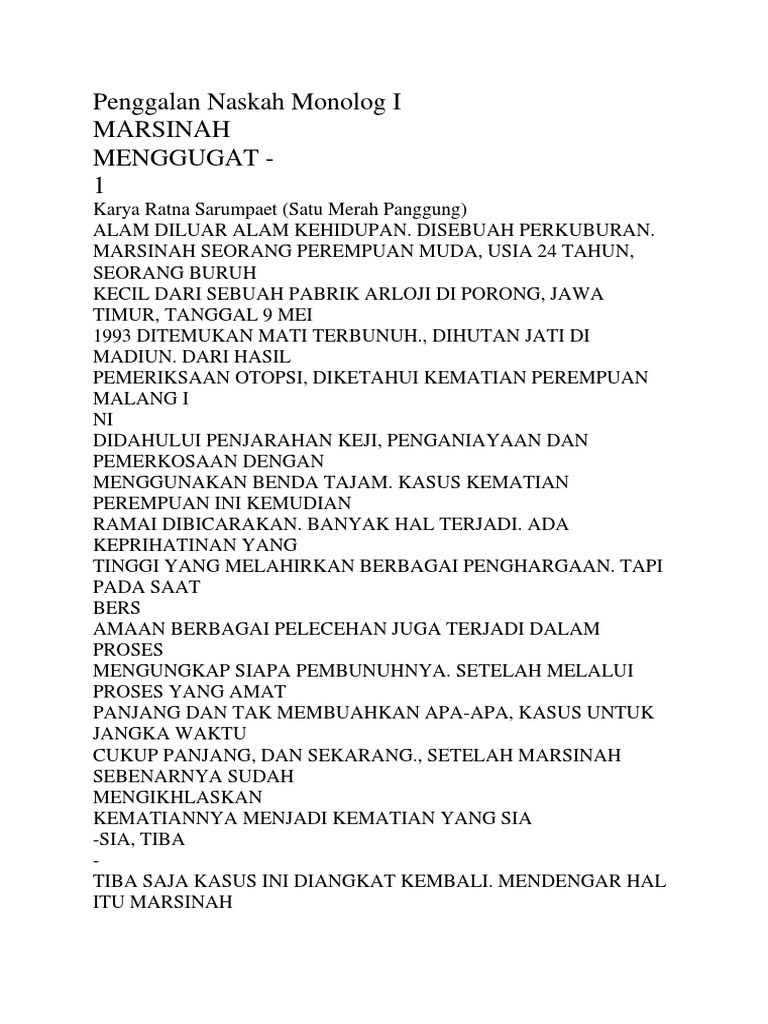 Penggalan Naskah Monolog I | PDF
