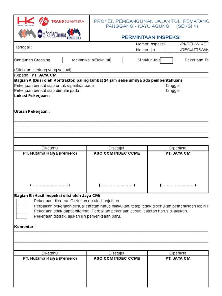Req. For Inspection Form - HK | PDF