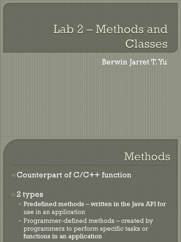 Lab 2 (Methods, Classes) | PDF | Method (Computer Programming) | Class ...