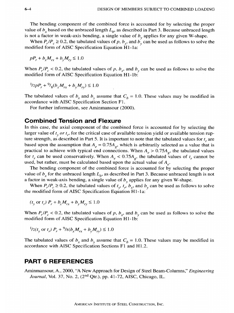AISC 2005, Table 6-1, Design of Members Subject To Combined Loading | PDF