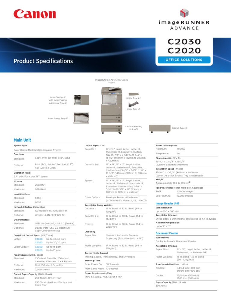 Canon IR C2020-C2030 Spec Sheet - Compressed | PDF | Fax | Image Scanner
