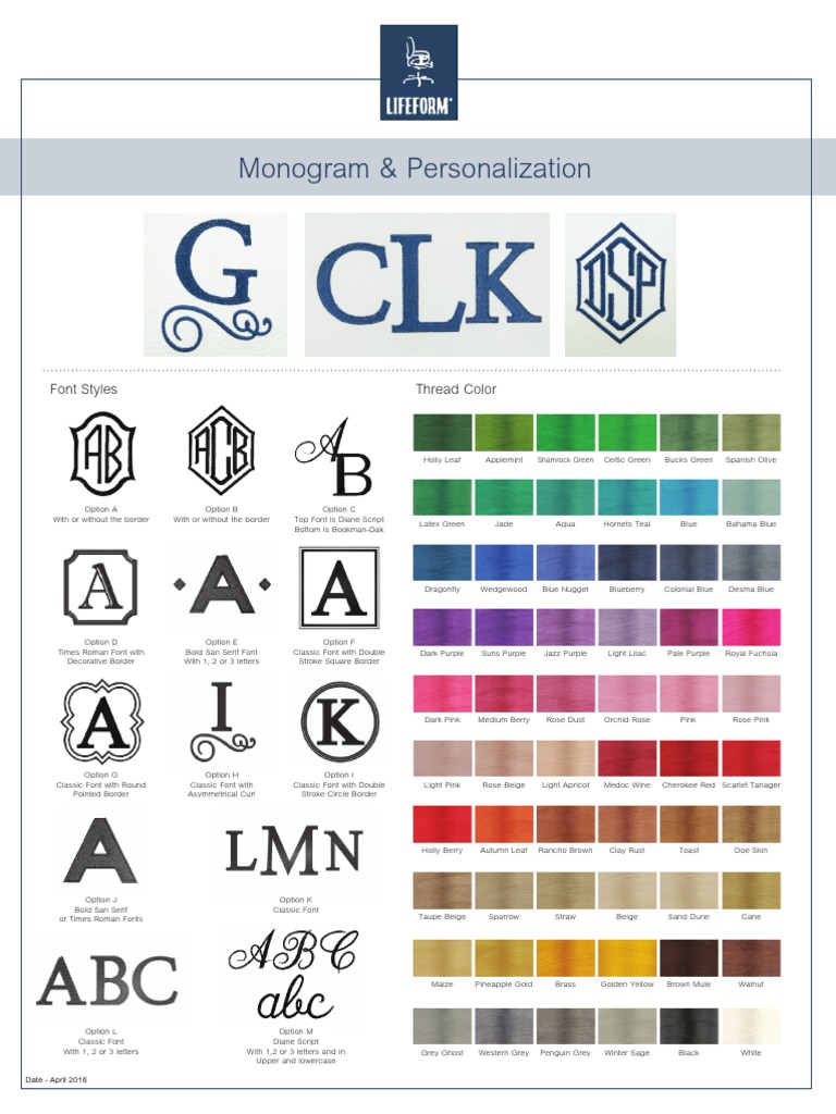 Monogram & Personalization: Font Styles Thread Color | PDF | Typefaces ...