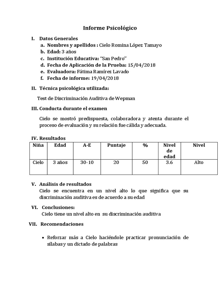 Resultados del Test de Wepman en Niños | PDF | Sicología | Modificación ...