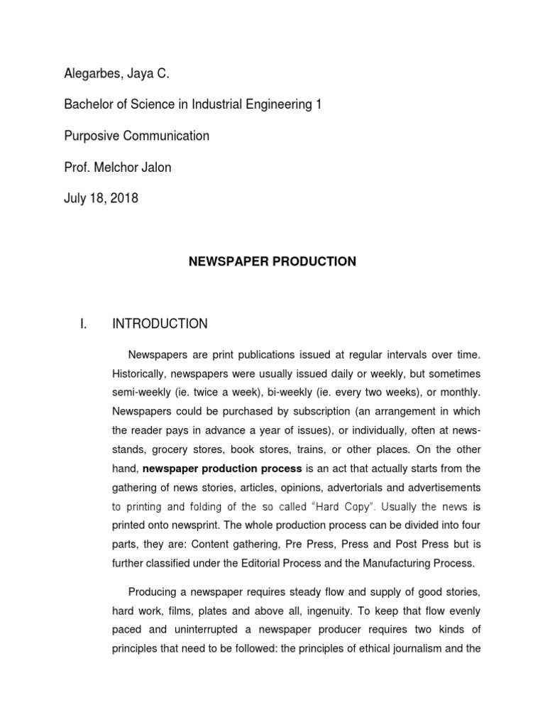 Newspaper Production Process Explained | PDF | Newspapers | News