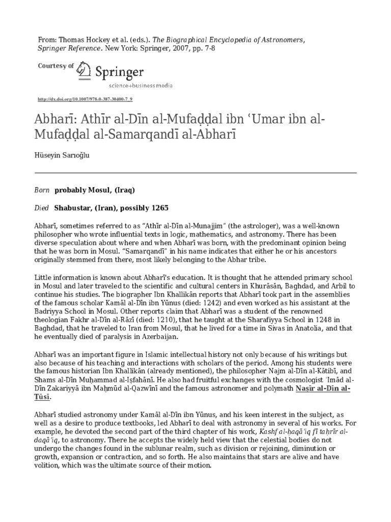 Abharī: Athīr Al Dīn Al Mufa Al Ibn Umar Ibn Al Mufa Al Al Samarqandī ...