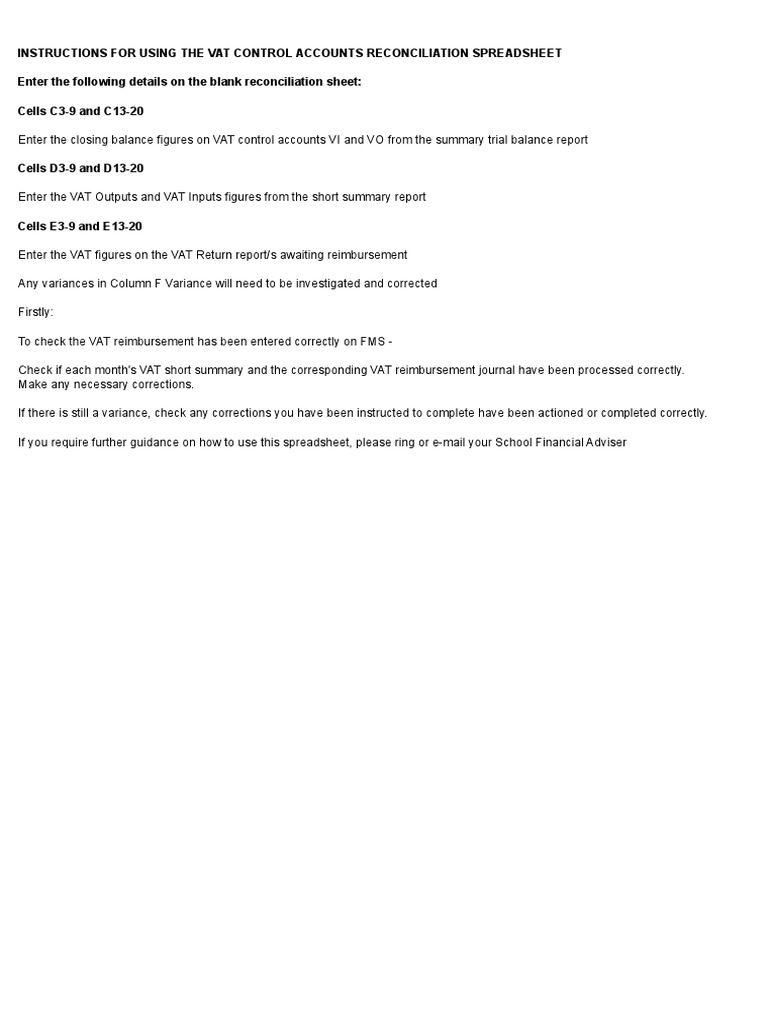 Pg-VAT Control Accounts Reconcilation Spreadsheet | PDF | Ledger ...