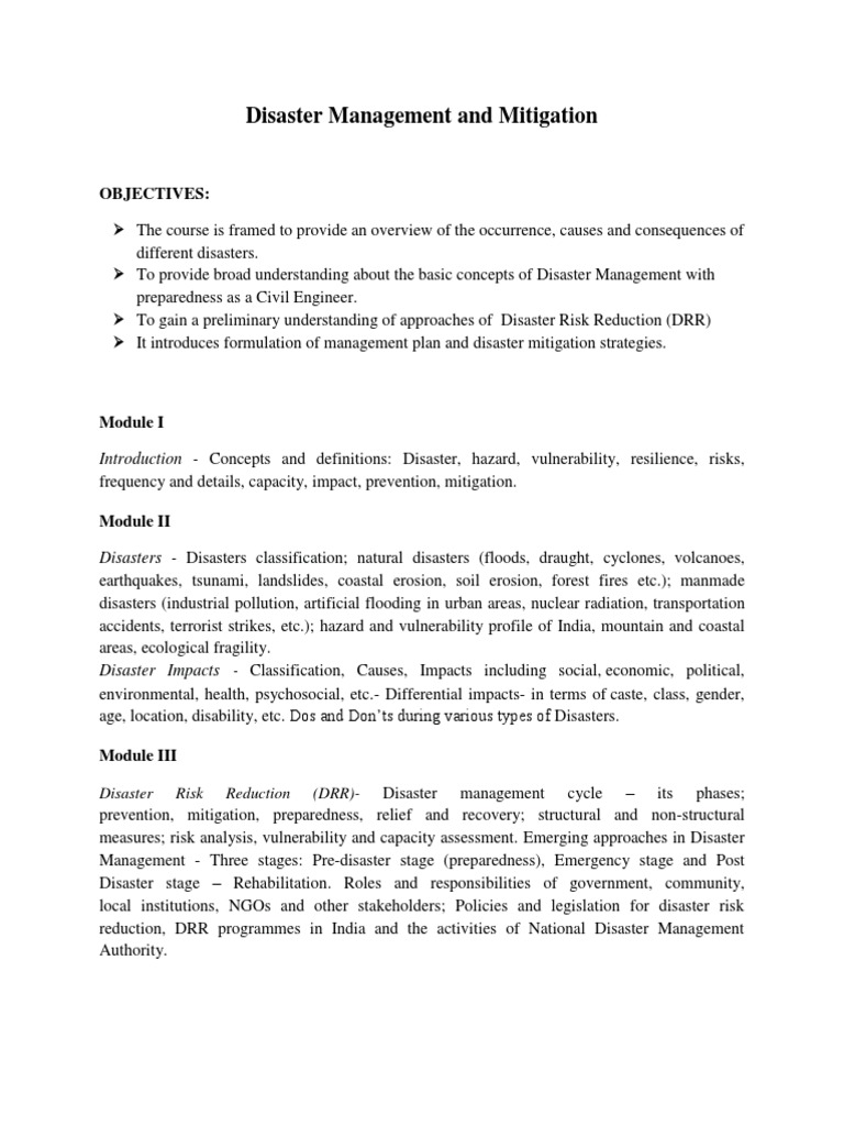 DisasterManagement Syllabus | PDF | Emergency Management | Disaster ...