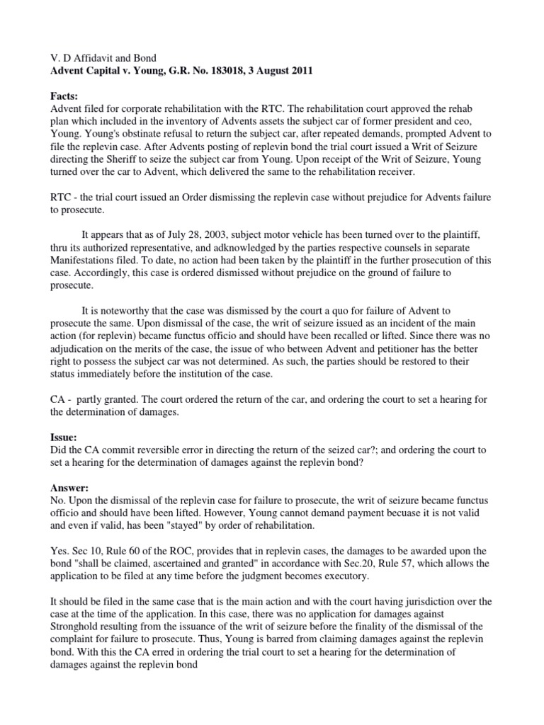 Sheriff Must Properly Serve Writ of Replevin | PDF | Estoppel | Complaint