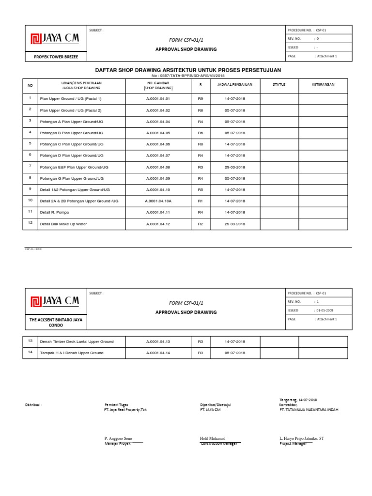Approval Shop Drawing: FORM CSP-01/1 | PDF