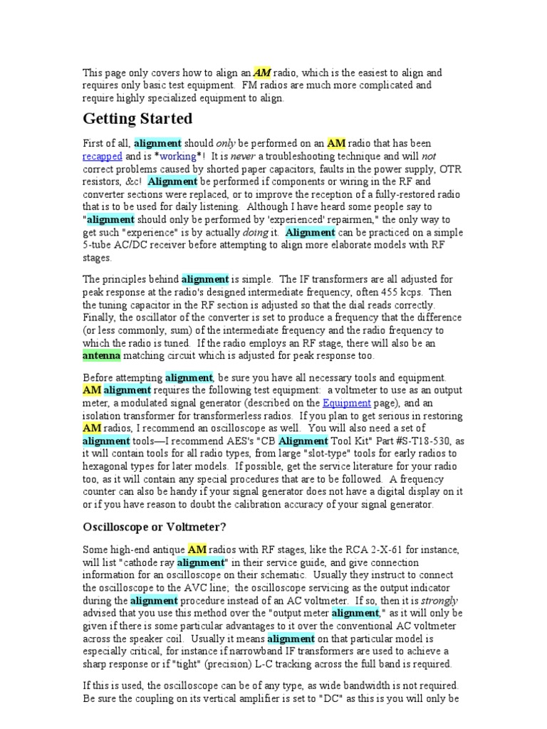 AM Radio Alignment Guide | PDF | Radio | Transformer