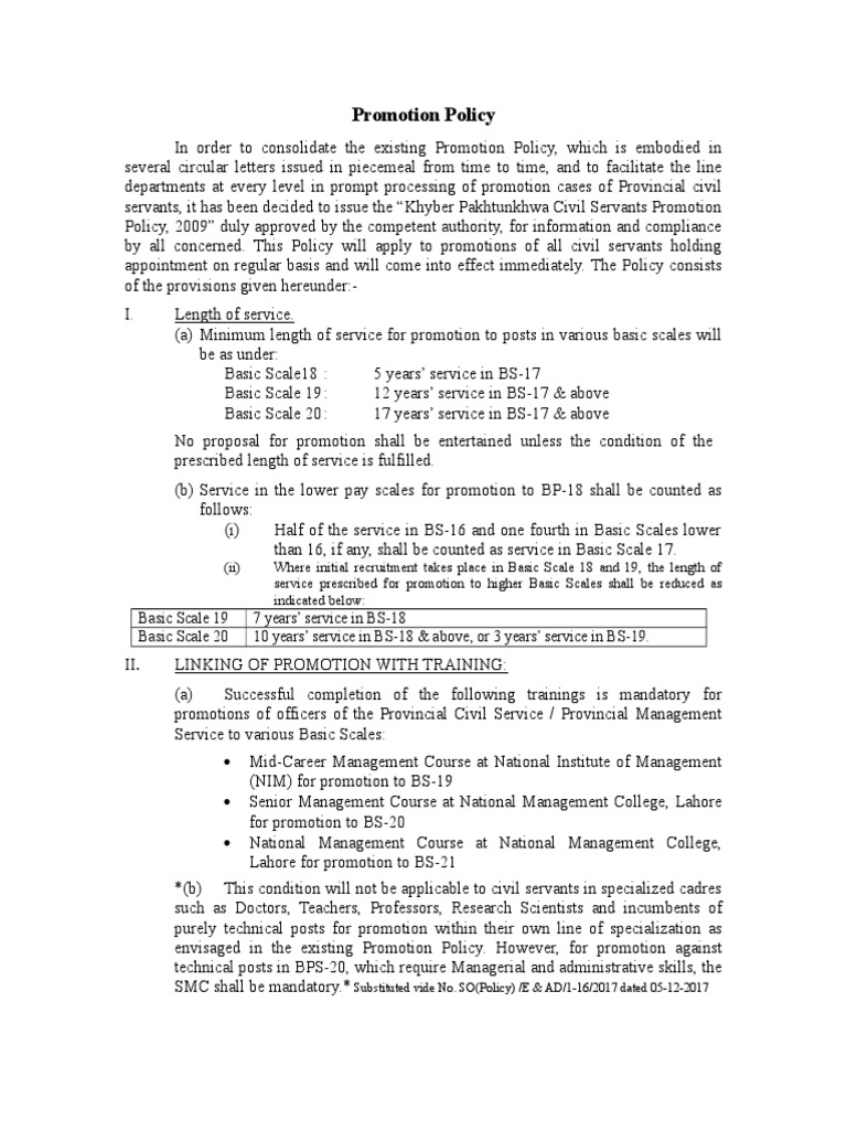 Promotion Policy 2018 | PDF | Government