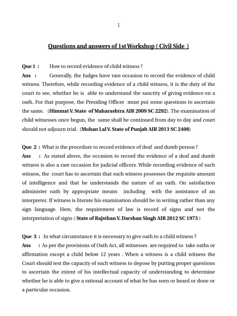 Questions and Answers of 1st Workshop (Civil Side) | Download Free PDF ...