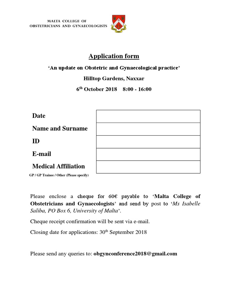 Application Form: Date Name and Surname ID E-Mail Medical Affiliation | PDF