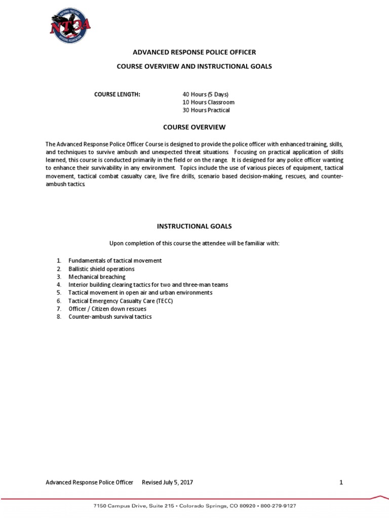 Advanced Response Police Officer Course Overview and Instructional ...
