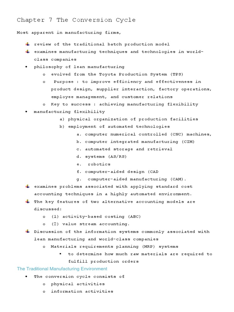 Chapter 7the Conversion Cycle Summary | PDF | Inventory | Automation