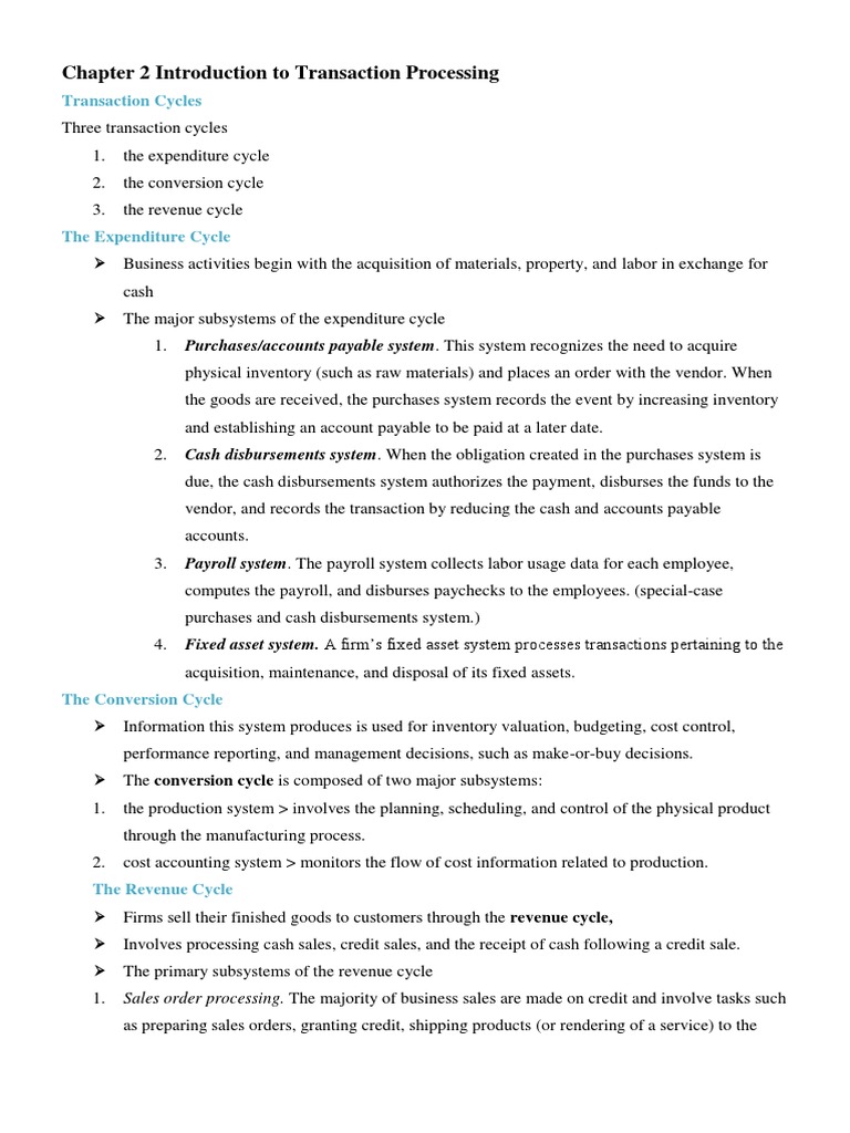 Chapter 2 Introduction To Transaction Processing Summary | Download Free PDF | Receipt ...