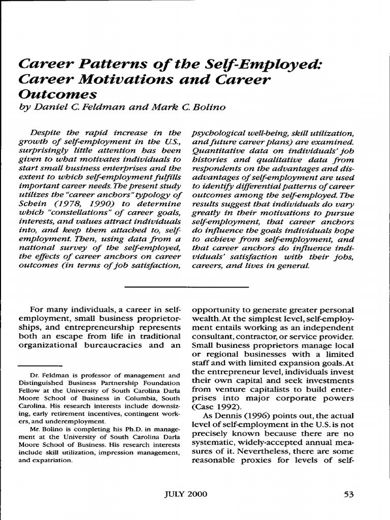 Career Patterns of The Self-Employed Career Motivations and Career ...