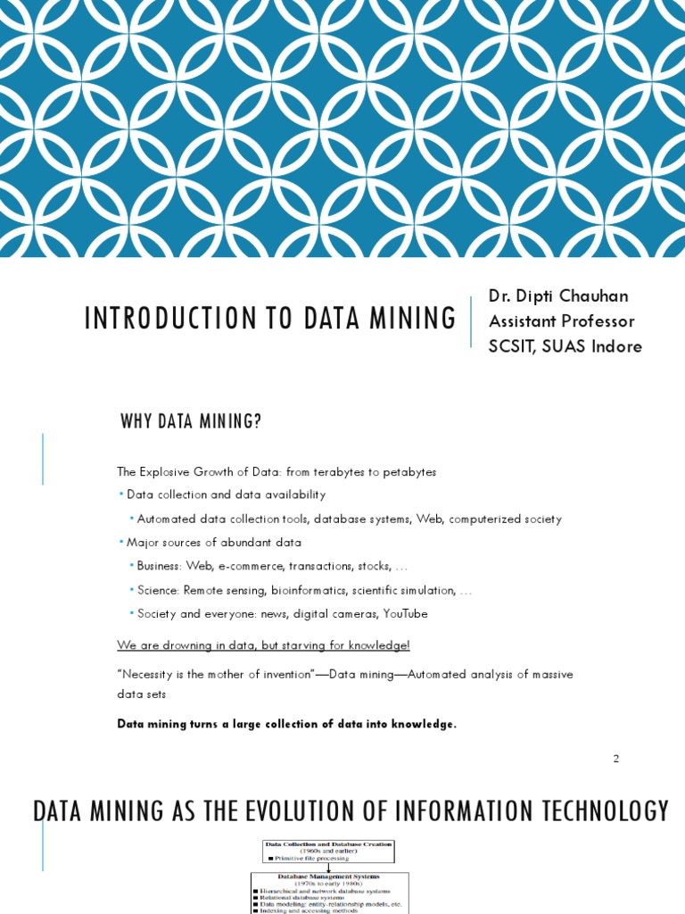 Introduction To Data Mining: Dr. Dipti Chauhan Assistant Professor SCSIT, SUAS Indore | PDF ...
