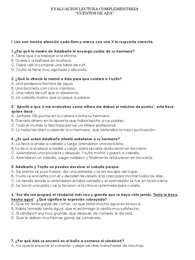 Prueba Cuentos de Ada | PDF | Cuentos | Ocio