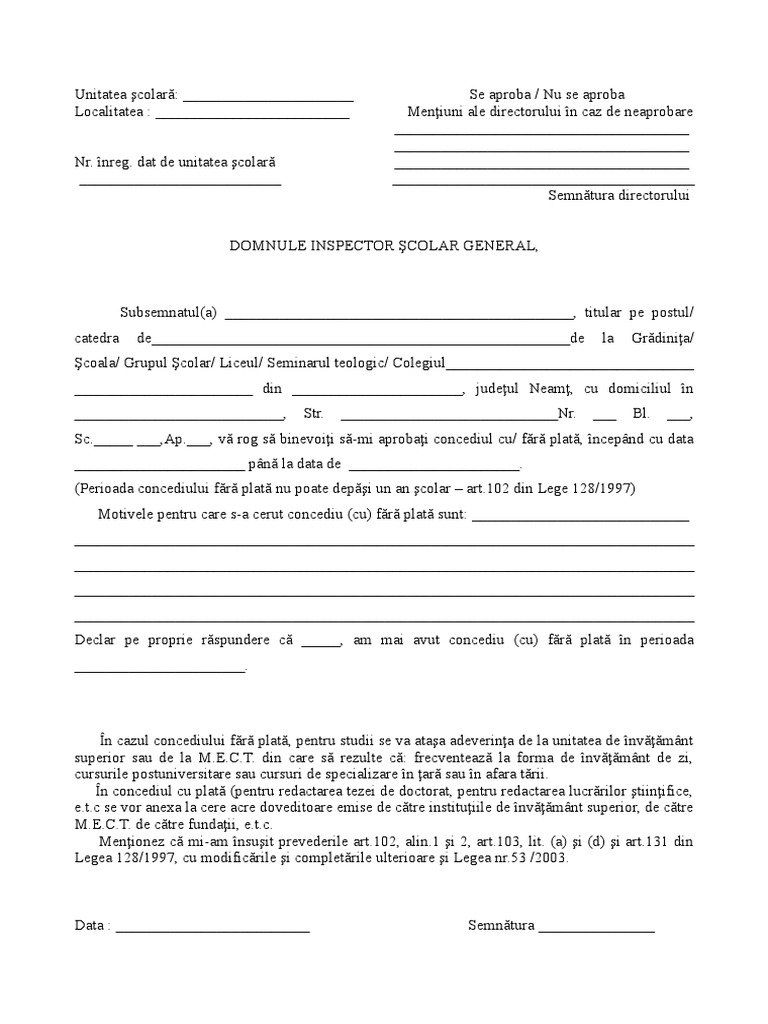 Mate - Info.Ro.202 Model de Cerere Pentru Concediu de Studii | PDF