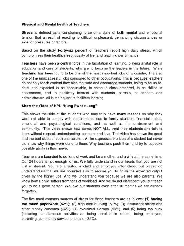 Teacher Stress and Health Challenges | PDF | Teachers | Mental Health