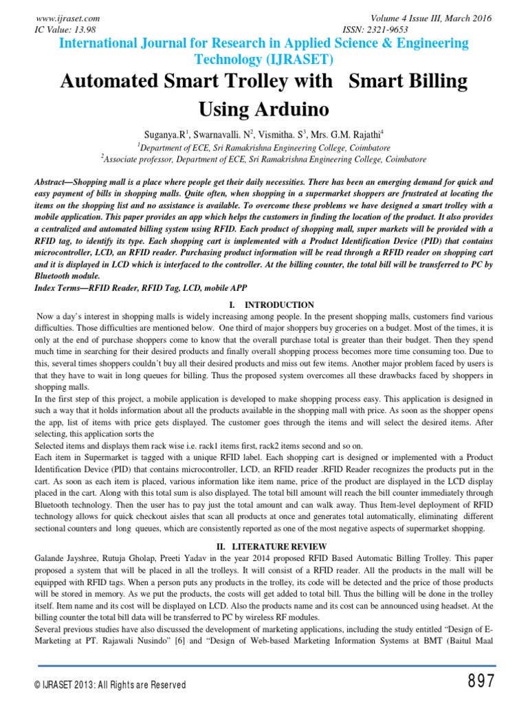 Automated Smart Trolley With Smart Billing Using Arduino | PDF | Radio ...