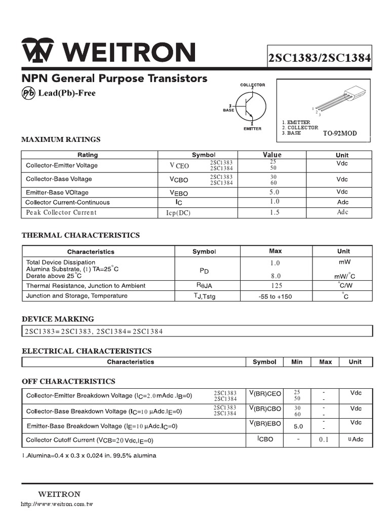 2SC1383/2SC1384 Transistor Specs & Characteristics | PDF | Electronics ...