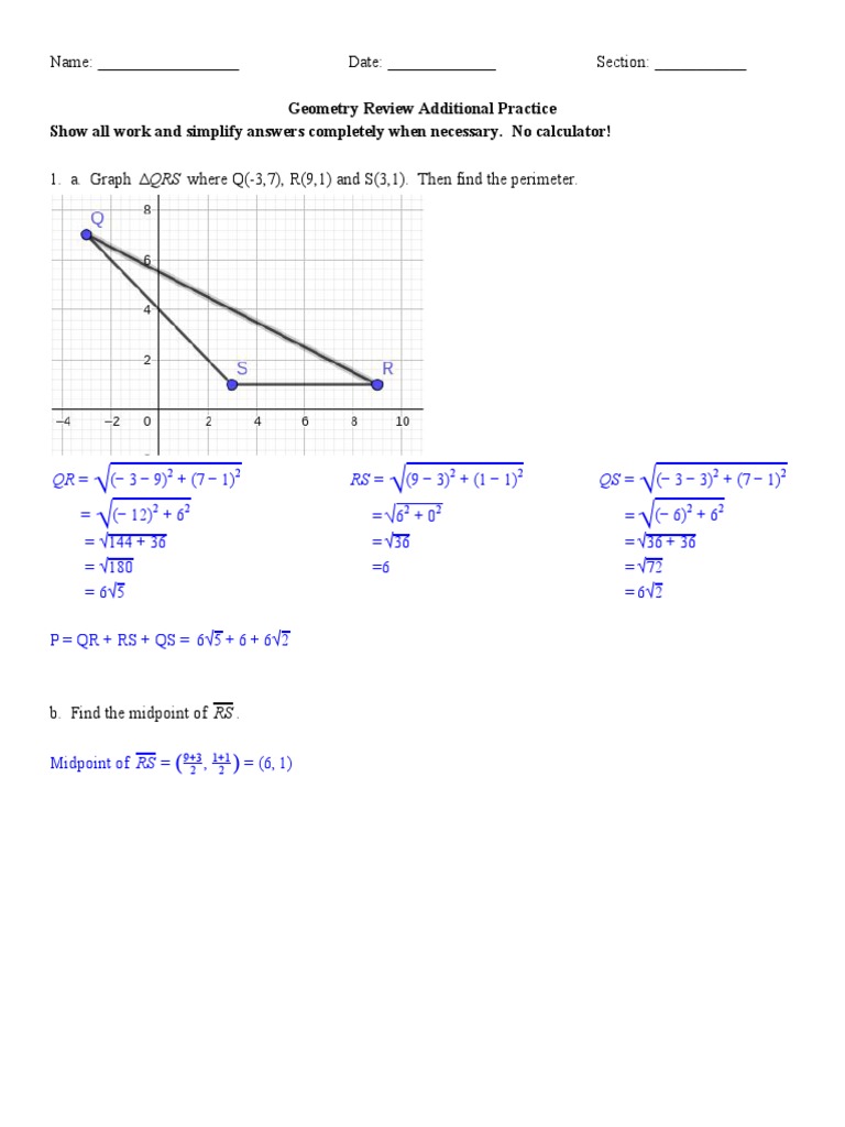 Geometry Review Additional Practice Answer Key | PDF | Euclid ...