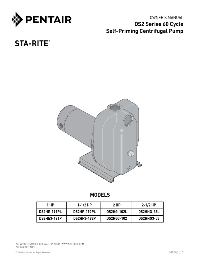 Sta-Rite Series DS2 Pump Manual | PDF | Pipe (Fluid Conveyance) | Pump