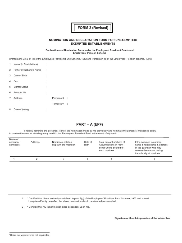 Form 2 Revised Nomination And Declaration Form For Unexempted