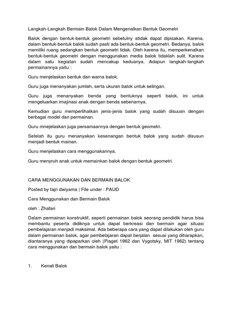 Langkah - Langkah Permainan Balok | PDF