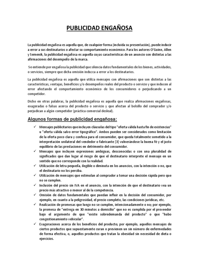 Publicidad Engañosa | PDF | Publicidad falsa | Publicidad