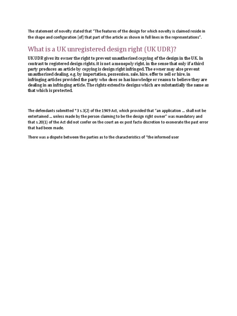 What Is A UK Unregistered Design Right (UK UDR) ? | PDF