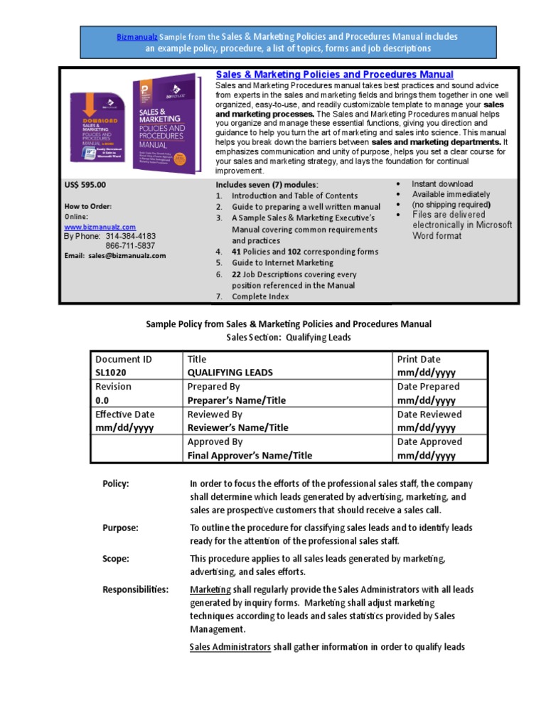 Bizmanualz-Sales-Marketing-Policies-and-Procedures-Sample.doc | Sales ...