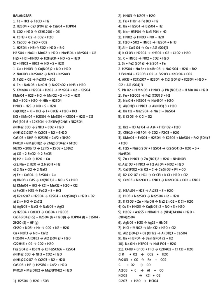Balance Ar | PDF | Chlorine | Chemical Compounds
