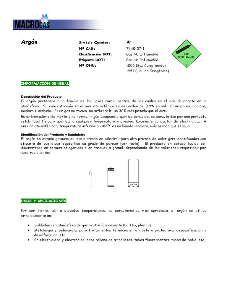 Ficha Tecnica Argon | PDF | Argón | Líquidos