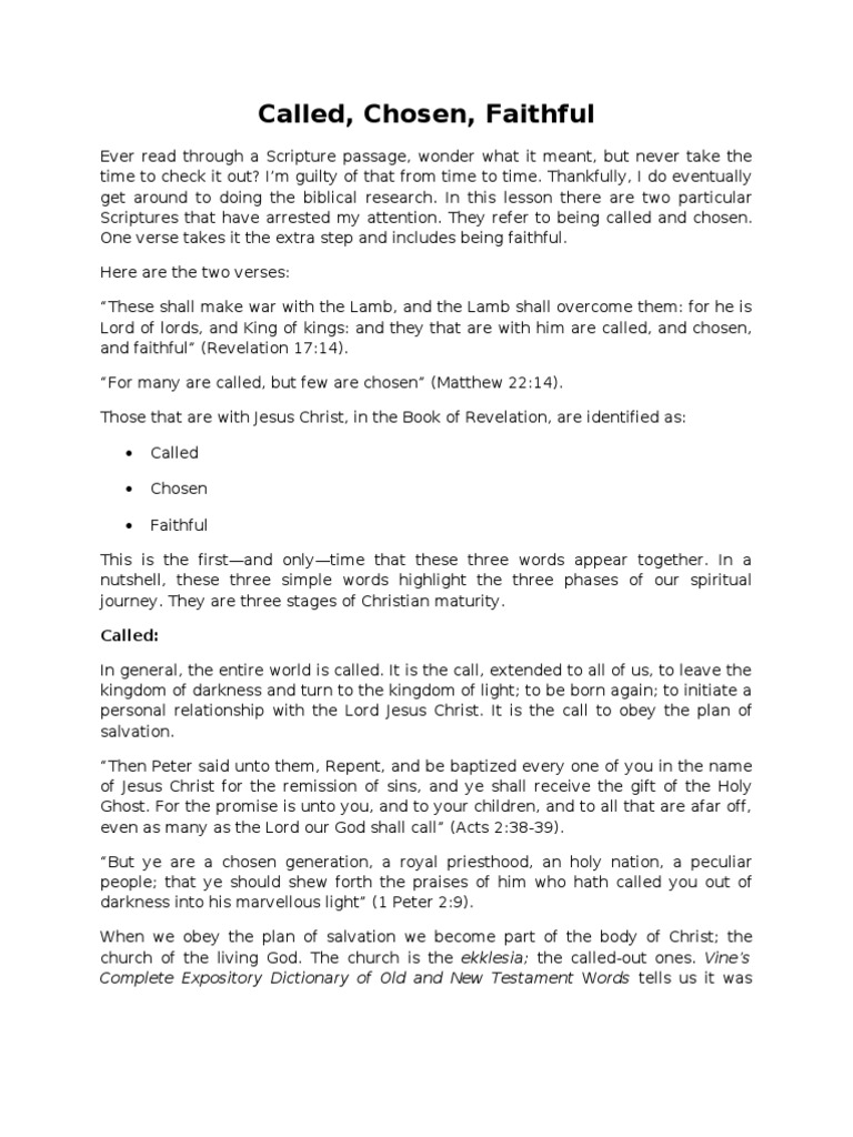 Called Chosen Faithful | Acts Of The Apostles | Jesus