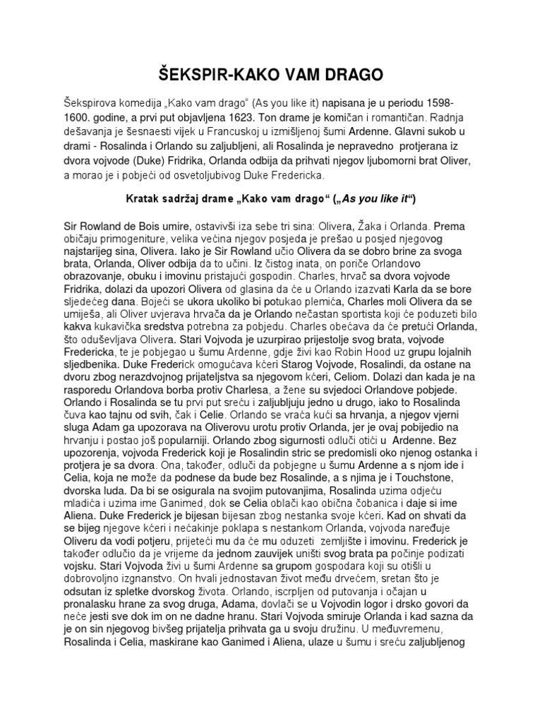 Sekspir-Kako Vam Drago | PDF